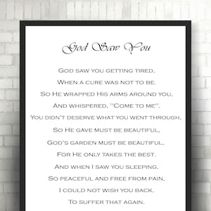 God Saw You Getting Tired, DIGITAL DOWNLOAD, Sympathy Messages ...