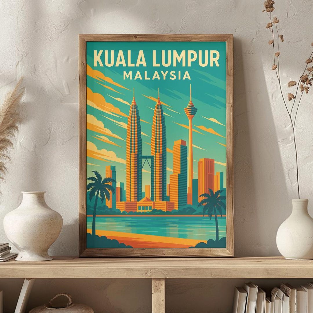 Kuala Lumpur Malaysia Travel Poster | Retro Petronas Towers & Skyline ...