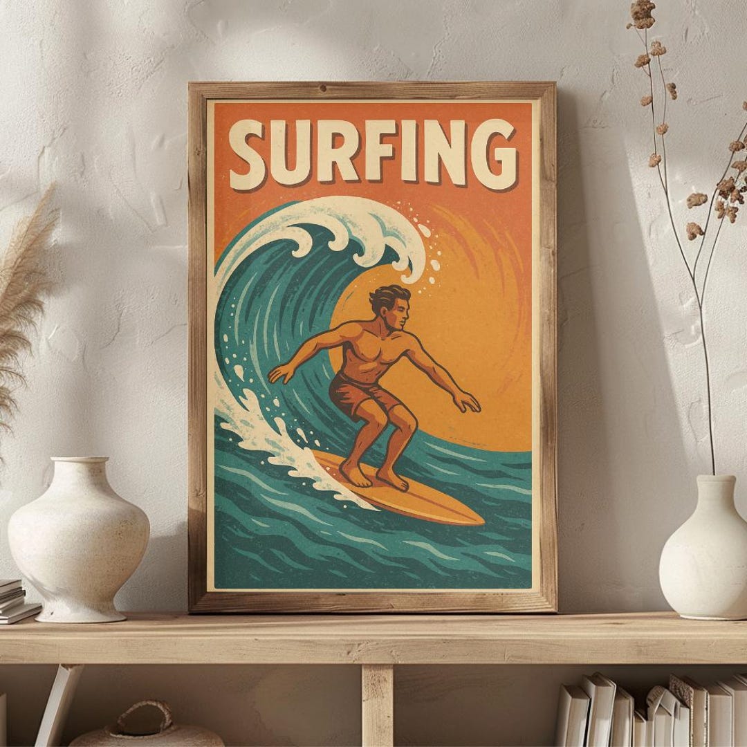 Retro Surfing Poster Vintage Surf Art Print - Surfing Wall Art - Surfer ...