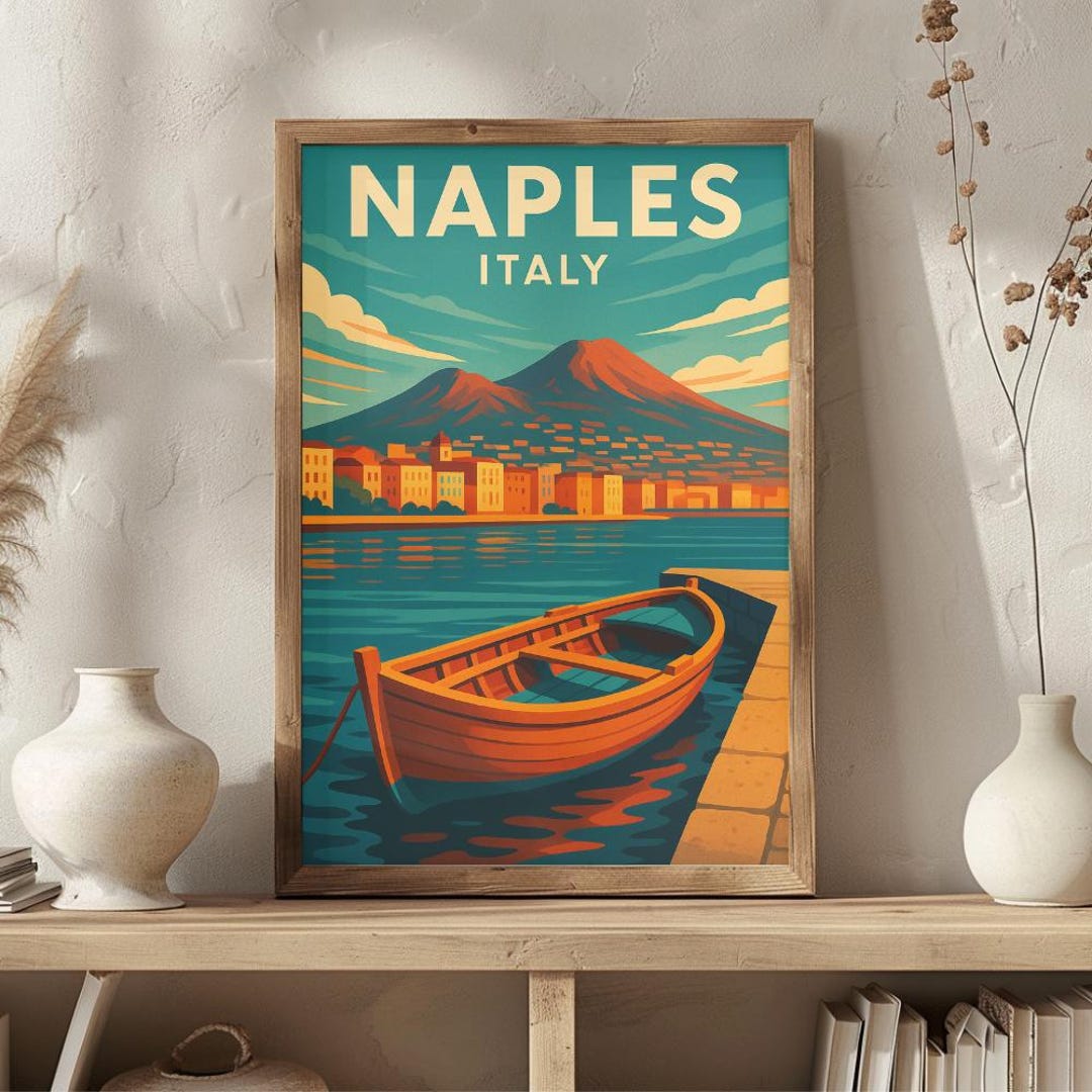 Naples Italy Vintage Travel Poster, Mount Vesuvius Art Print - Etsy
