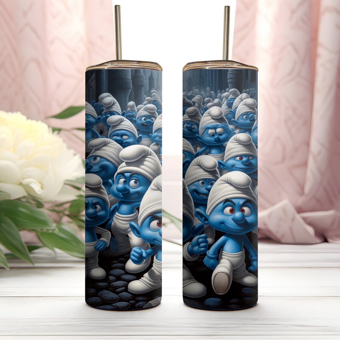 Smurfs Custom Smurf Tumbler Wrap 20 Oz Skinny Tumbler Wrap - Etsy