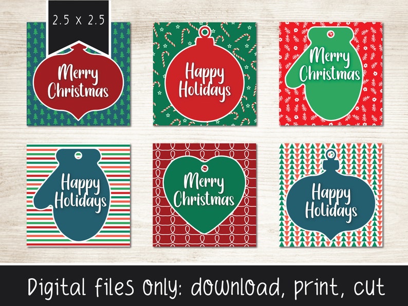 Christmas Printable Gift Tags, Mini Christmas Cards, Holiday Gift Tags ...