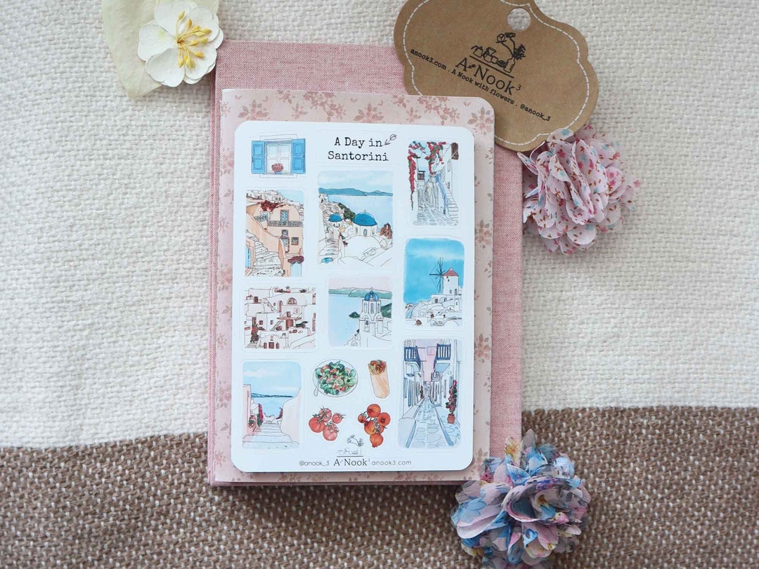 Santorini Greece Sticker Sheet: Athens Travel Journal, Planner ...