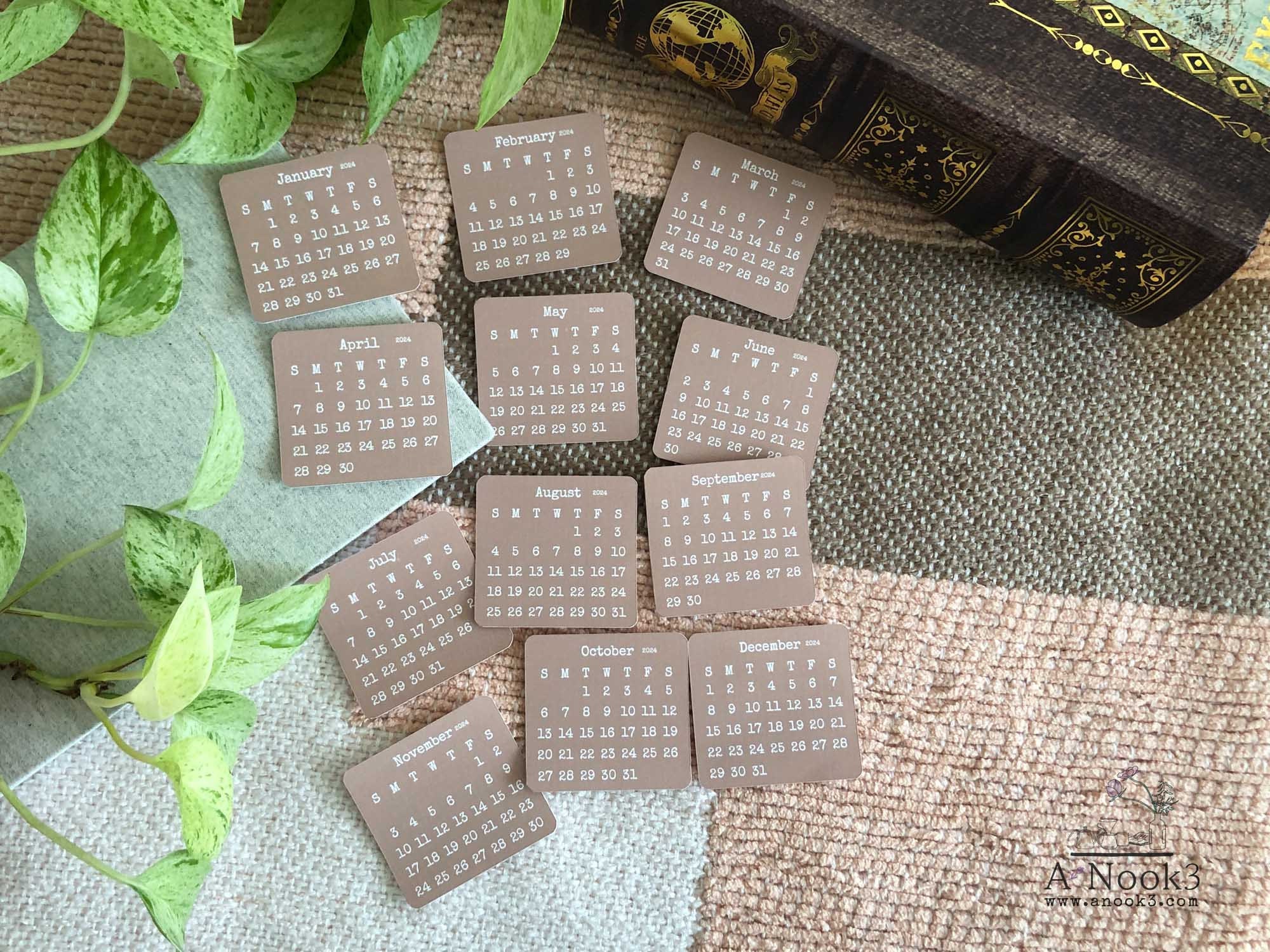Mini Calendar Stickers Die Cut 2024 Calendar Sunday Start Monday Start ...