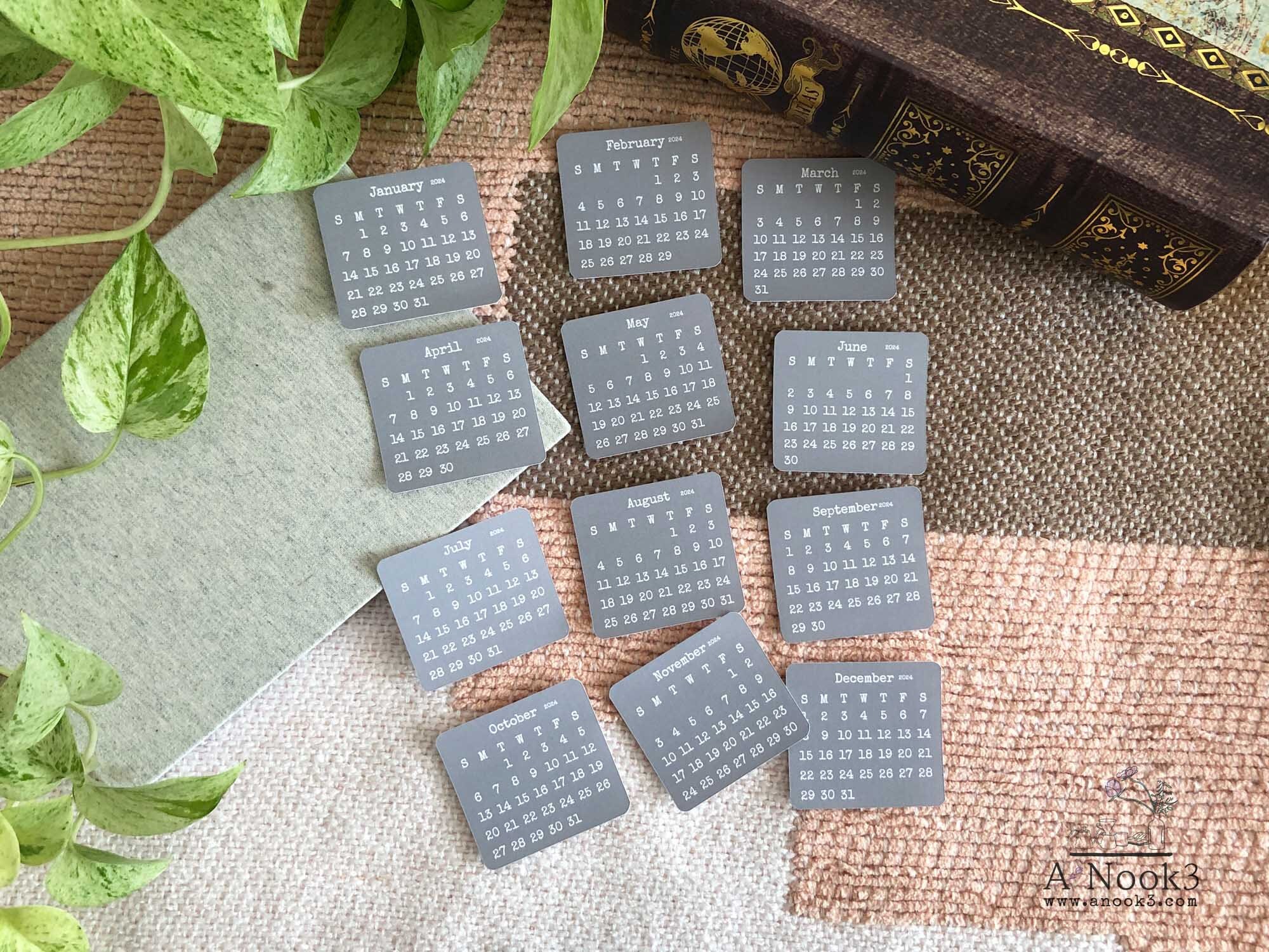 Mini Calendar Stickers Die Cut 2024 Calendar Sunday Start Monday Start ...