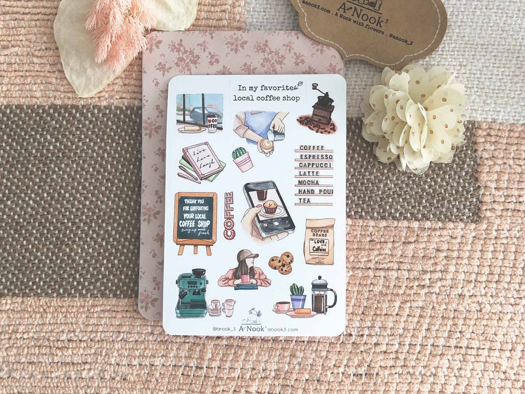 Coffee Sticker Sheet Local Coffee Shop Stickers Bullet Journal Stickers ...