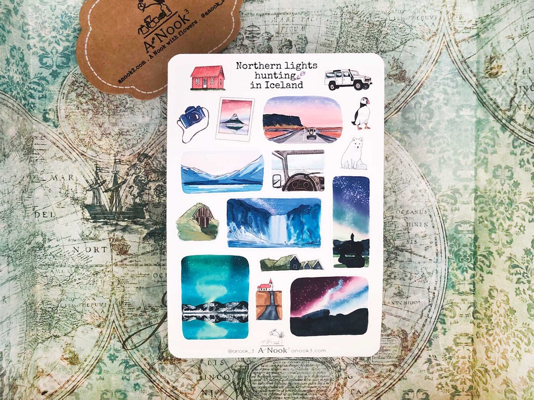 Iceland Northern Lights Sticker Sheet: Travel Journal Scrapbooking - Etsy