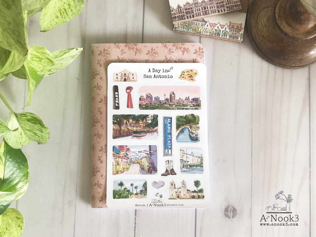 San Antonio Texas Travel Sticker Sheet: Watercolor Journal Stickers - Etsy