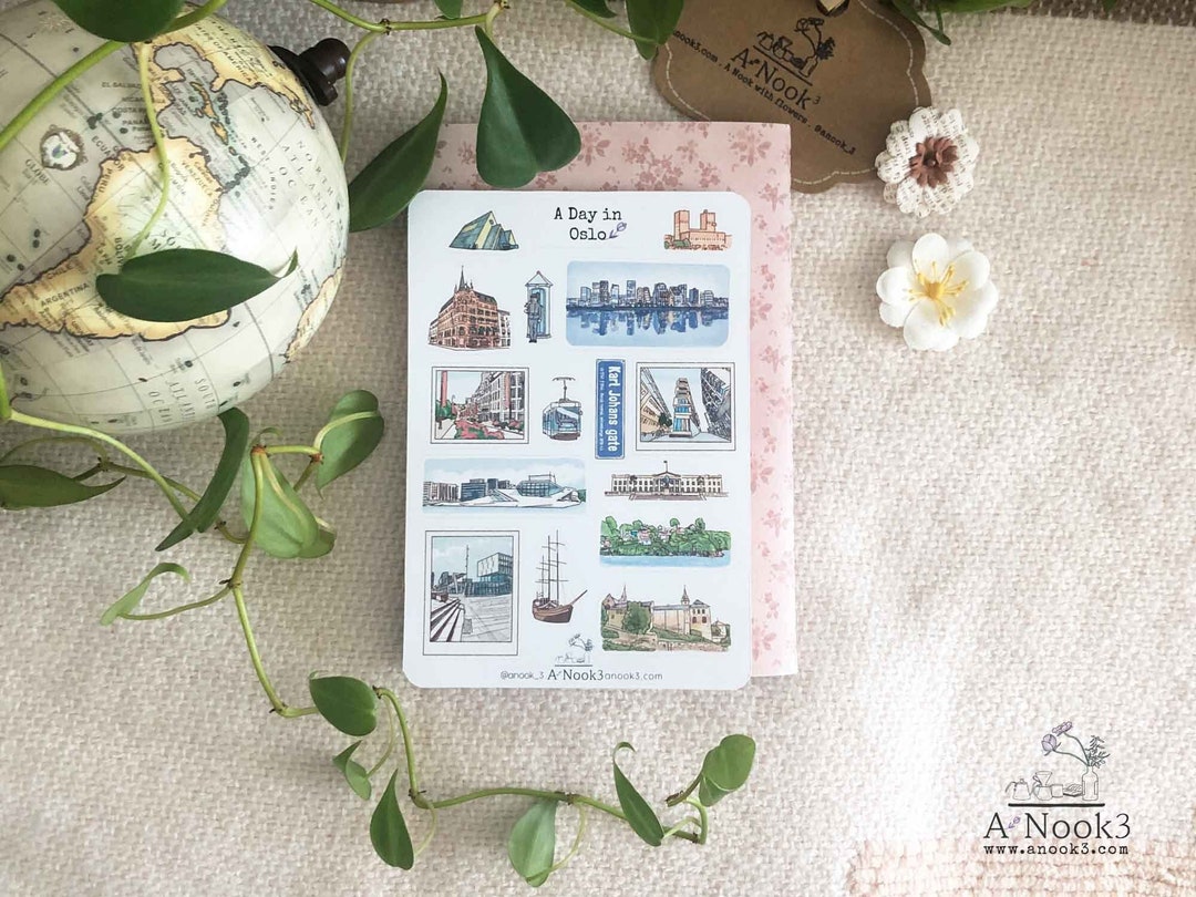 Oslo Norway Travel Sticker Sheet Hand-drawn Stickers for Travel Journal ...