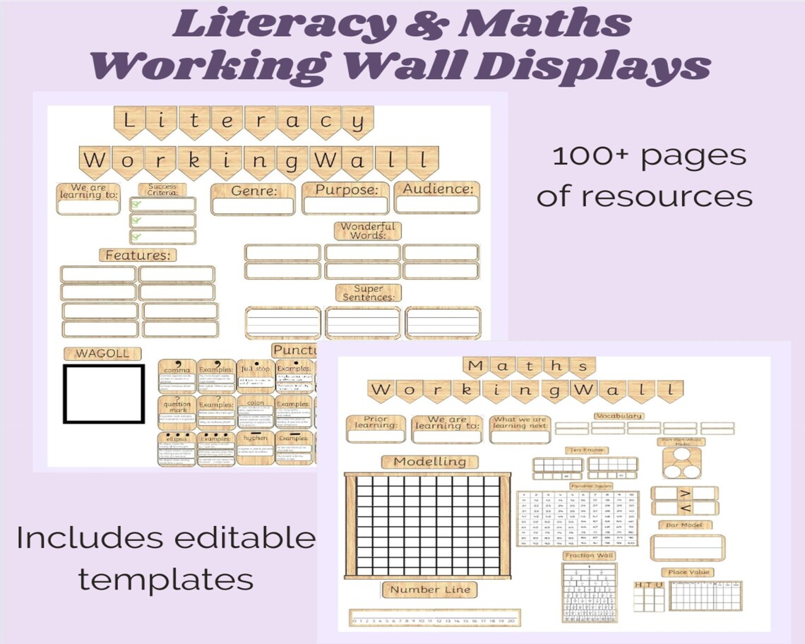 Digital Literacy and Maths Natural Working Wall Displays - Etsy