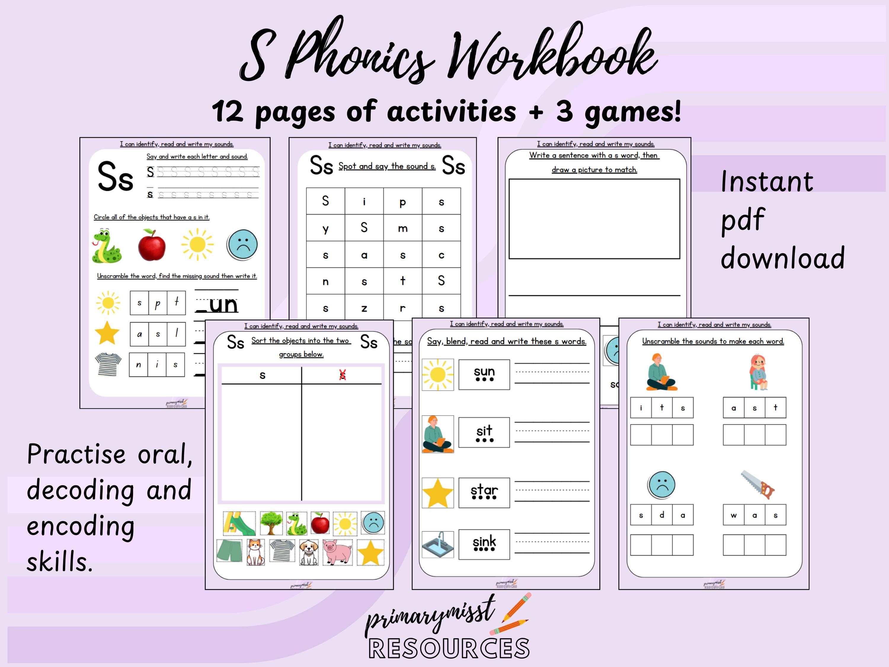 S Phonics Workbook | Phonics Activities | SATPIN | CVC Words | Phonics ...