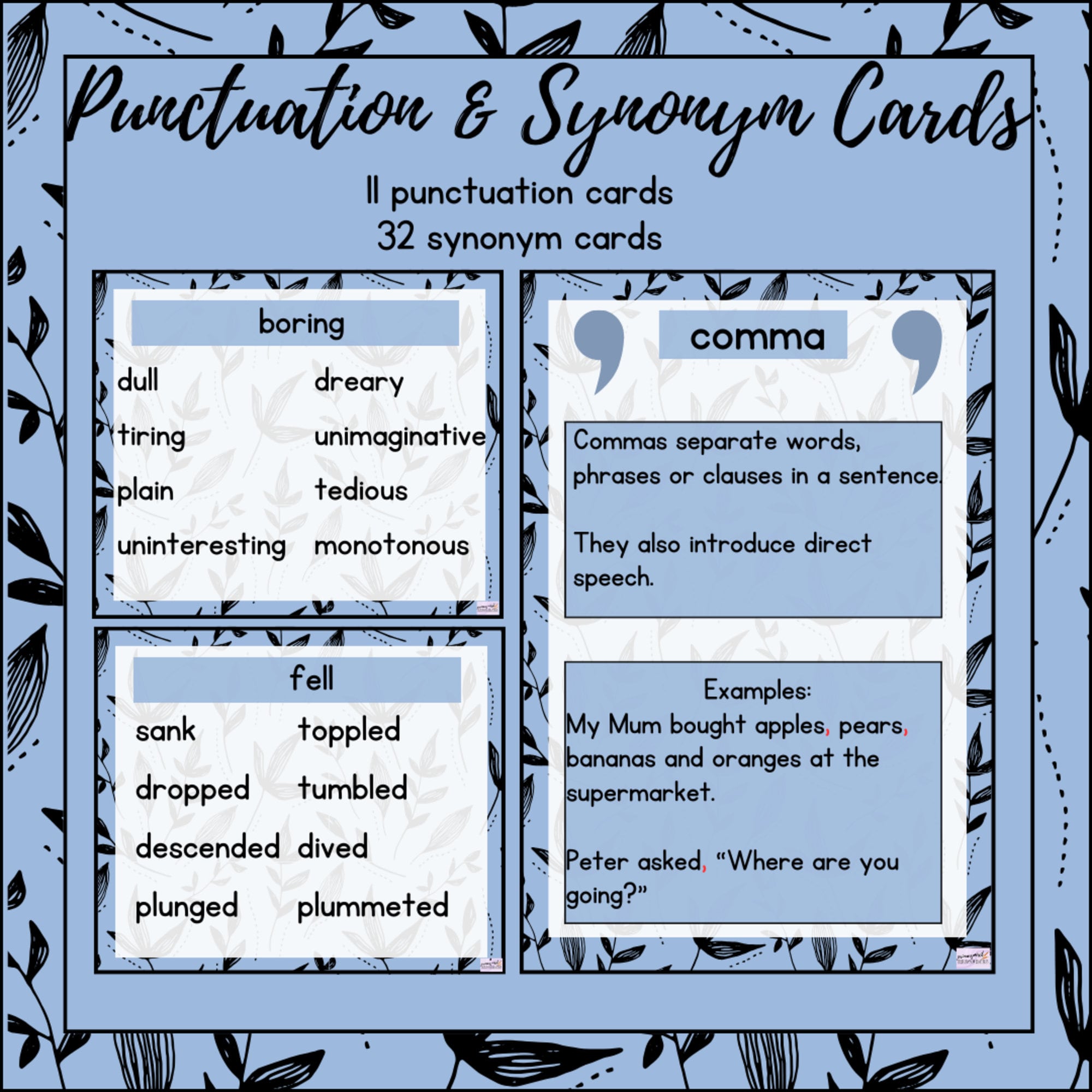 Editable Tropical Punctuation and Synonym Cards | Grammar | Phonics ...