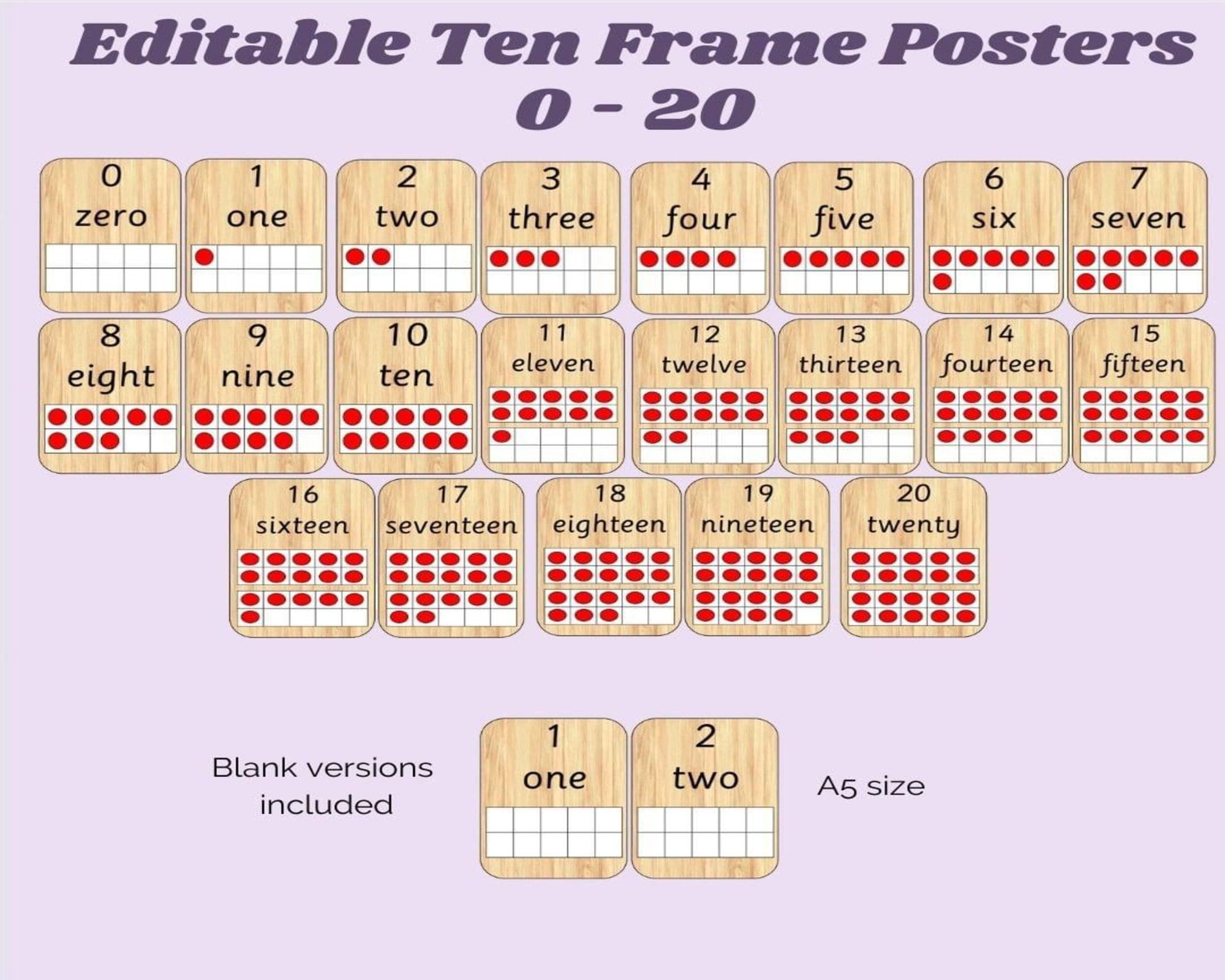 Editable Natural 0-20 Ten Frame Posters A5 - Etsy