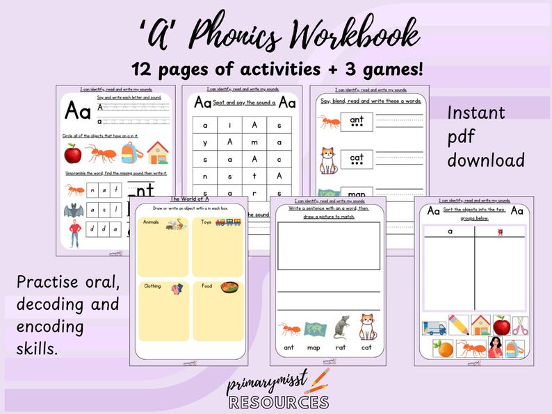 A Phonics Workbook | Phonics Activities | SATPIN | CVC Words | Phonics Games | Busy Book ...