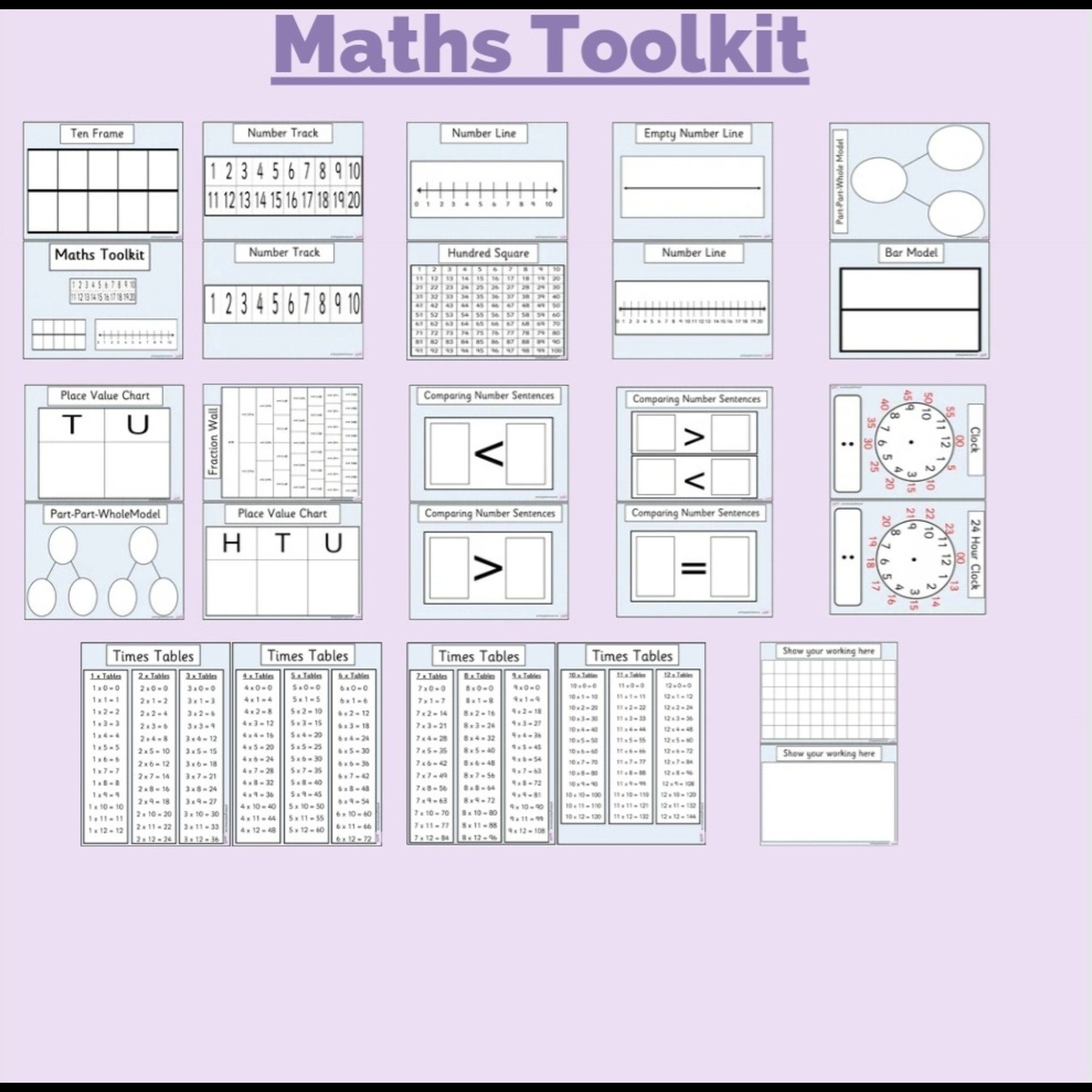 Editable Digital Pastel Maths Toolkit A5 Size Ten Frame Number Track ...