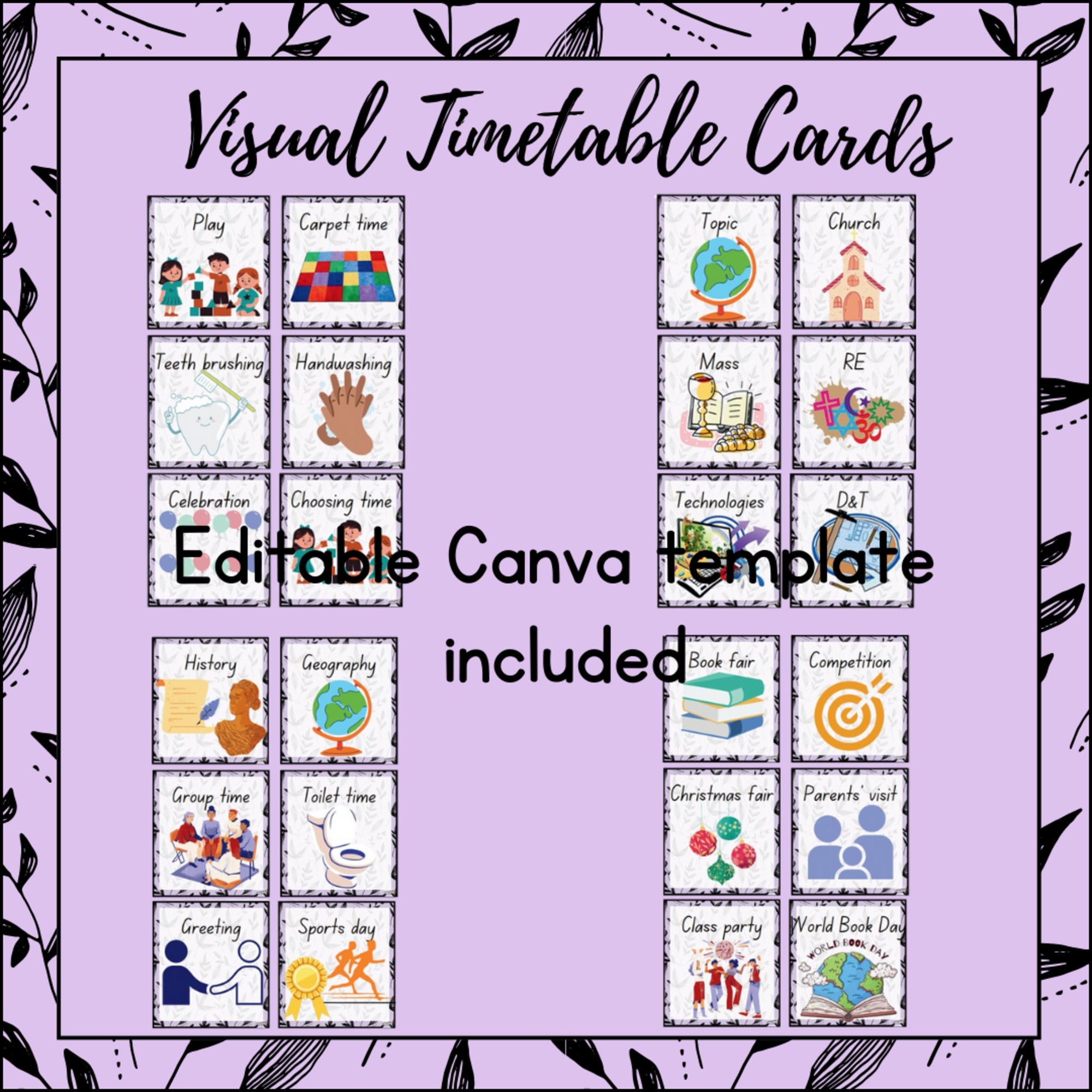 Editable Tropical Visual Timetable Cards | School Schedule | Daily ...