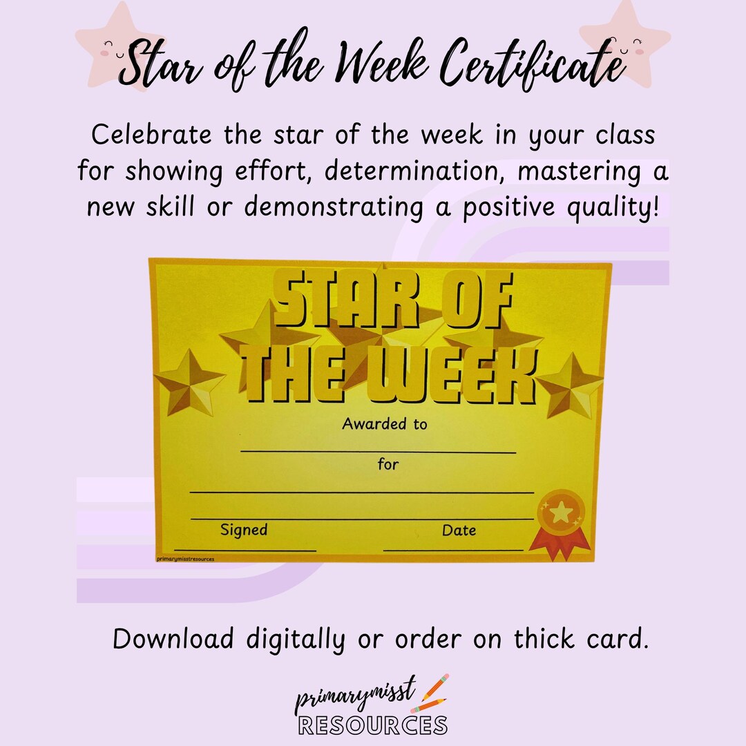 Physical Star of the Week Certificate | Primary School Certificates ...