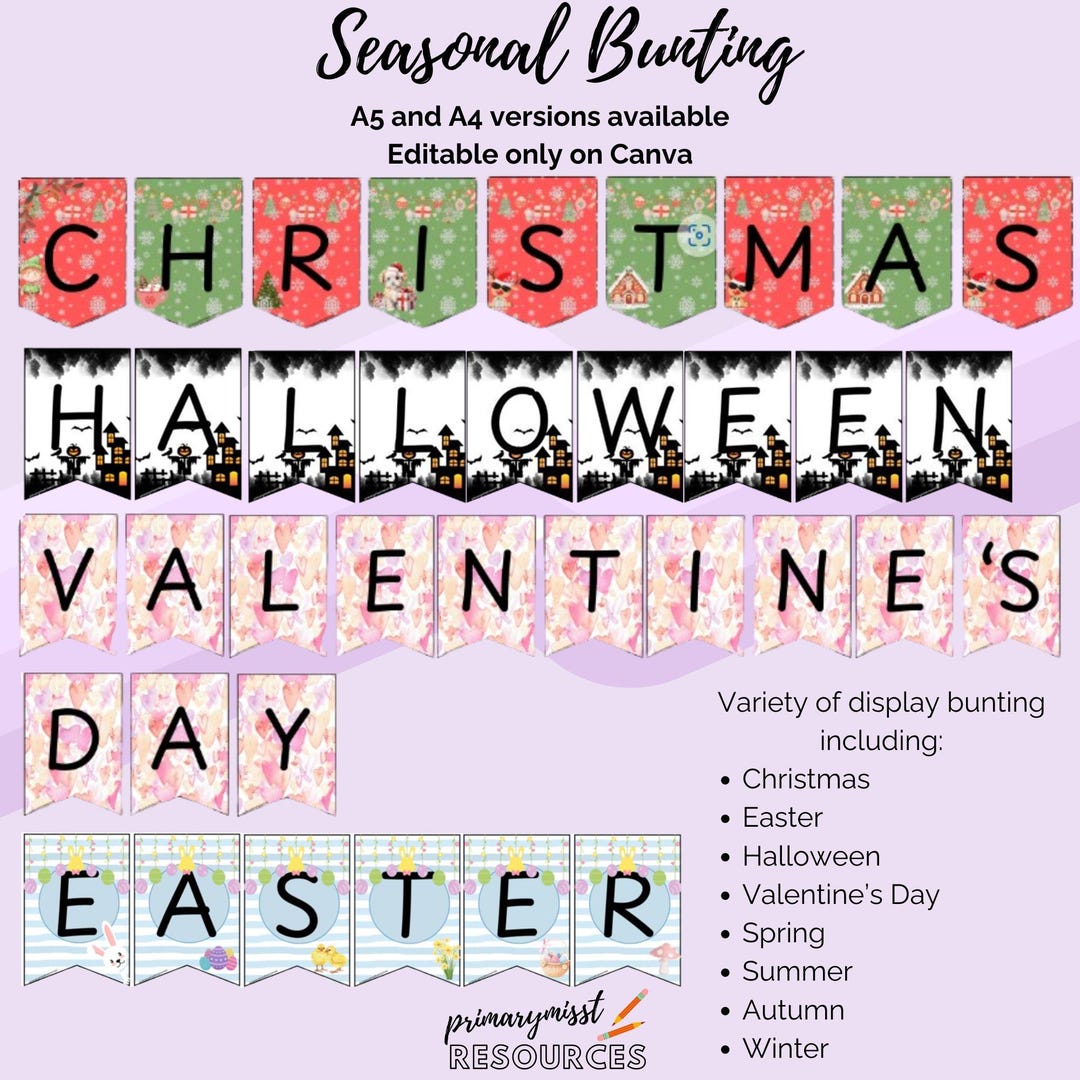 Seasonal Bunting | Classroom Display | Christmas Easter Valentine's Day ...