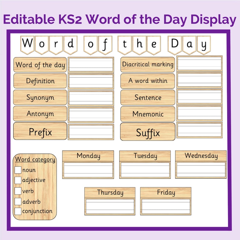 Editable KS2 / Upper School Word of the Day Display - Etsy