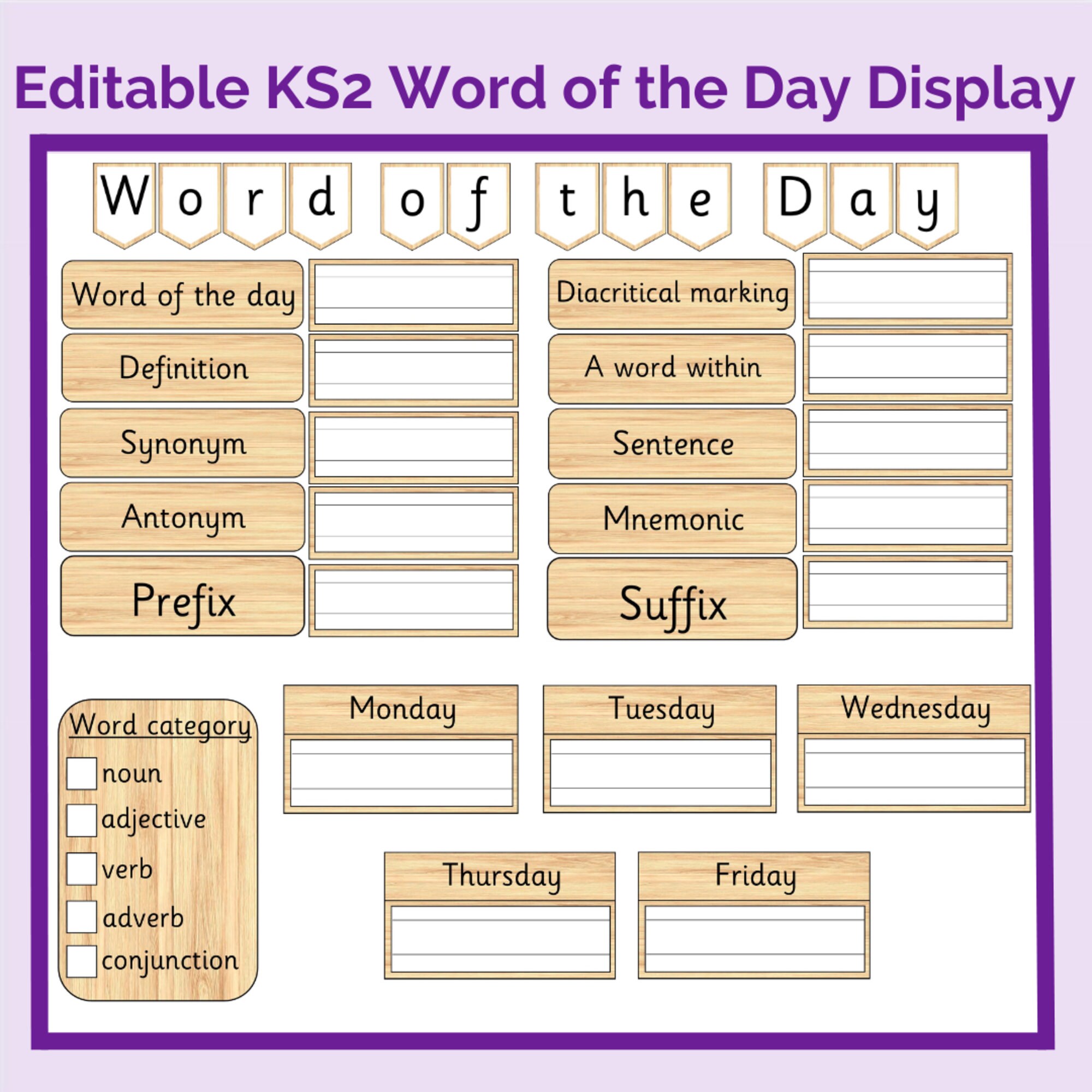 Editable KS2 / Upper School Word of the Day Display - Etsy UK