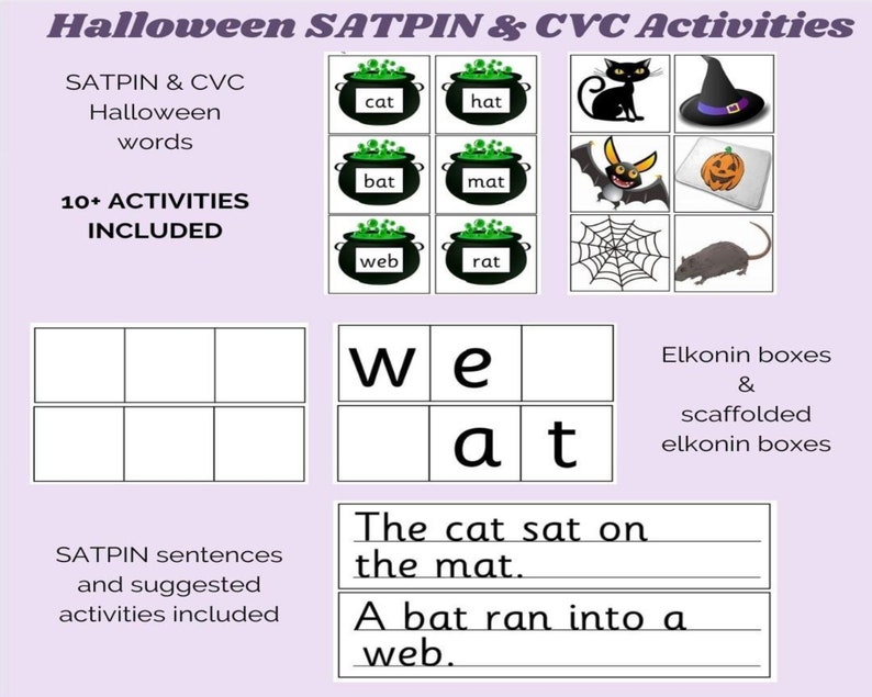 Editable Halloween SATPIN / CVC / SATPIN Sentences / Addition to 10 ...