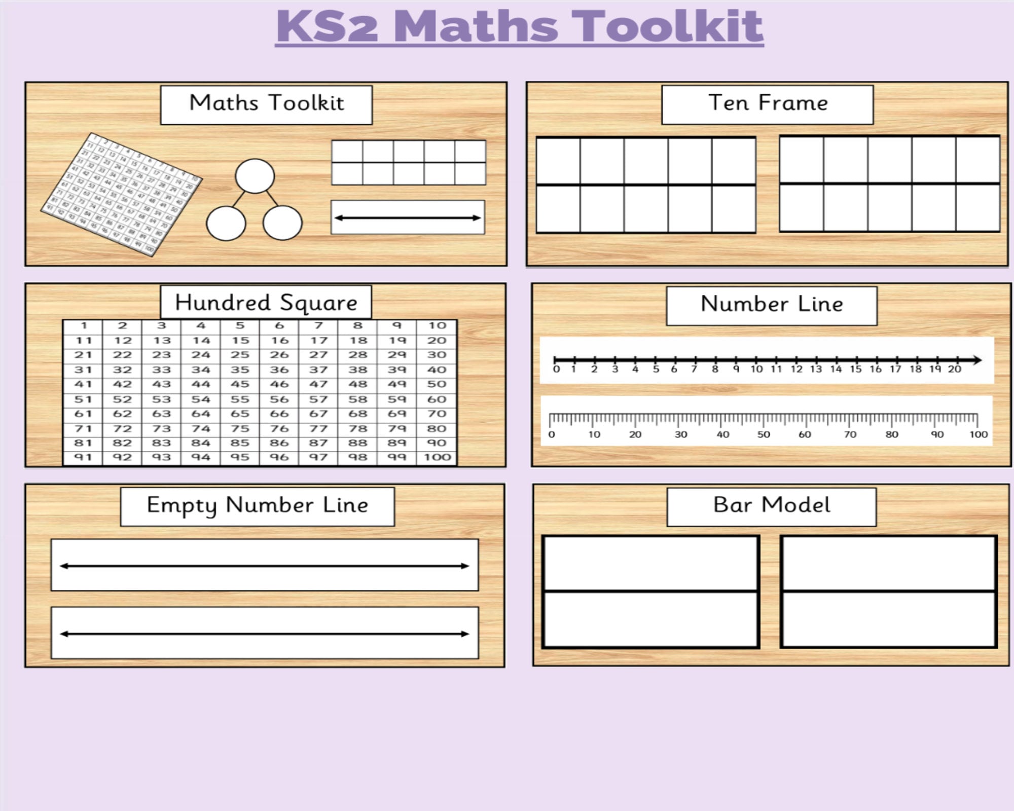 KS2 Year 5/6 Maths Toolkit Ten Frame, Hundred Square, Bar Model, Number ...