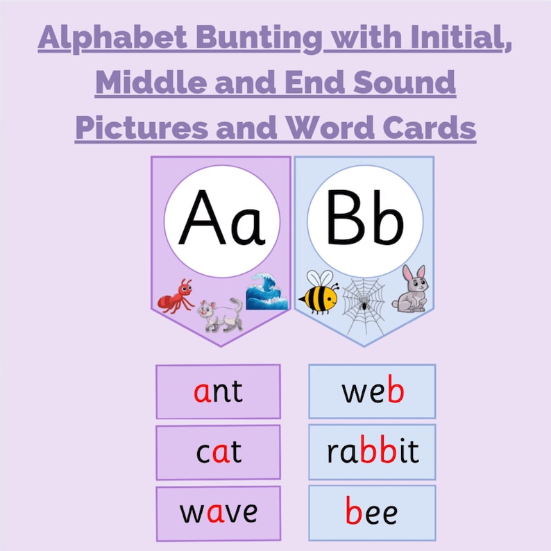 Pastel Alphabet Bunting | First Words | Alphabet Flashcards | - Etsy