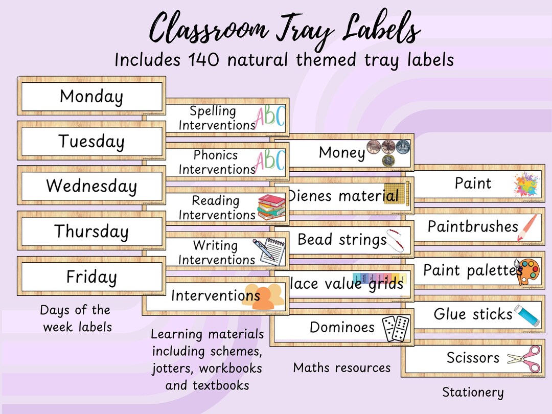 Classroom Tray Labels | Resource Labels | Classroom Resources | Natural ...