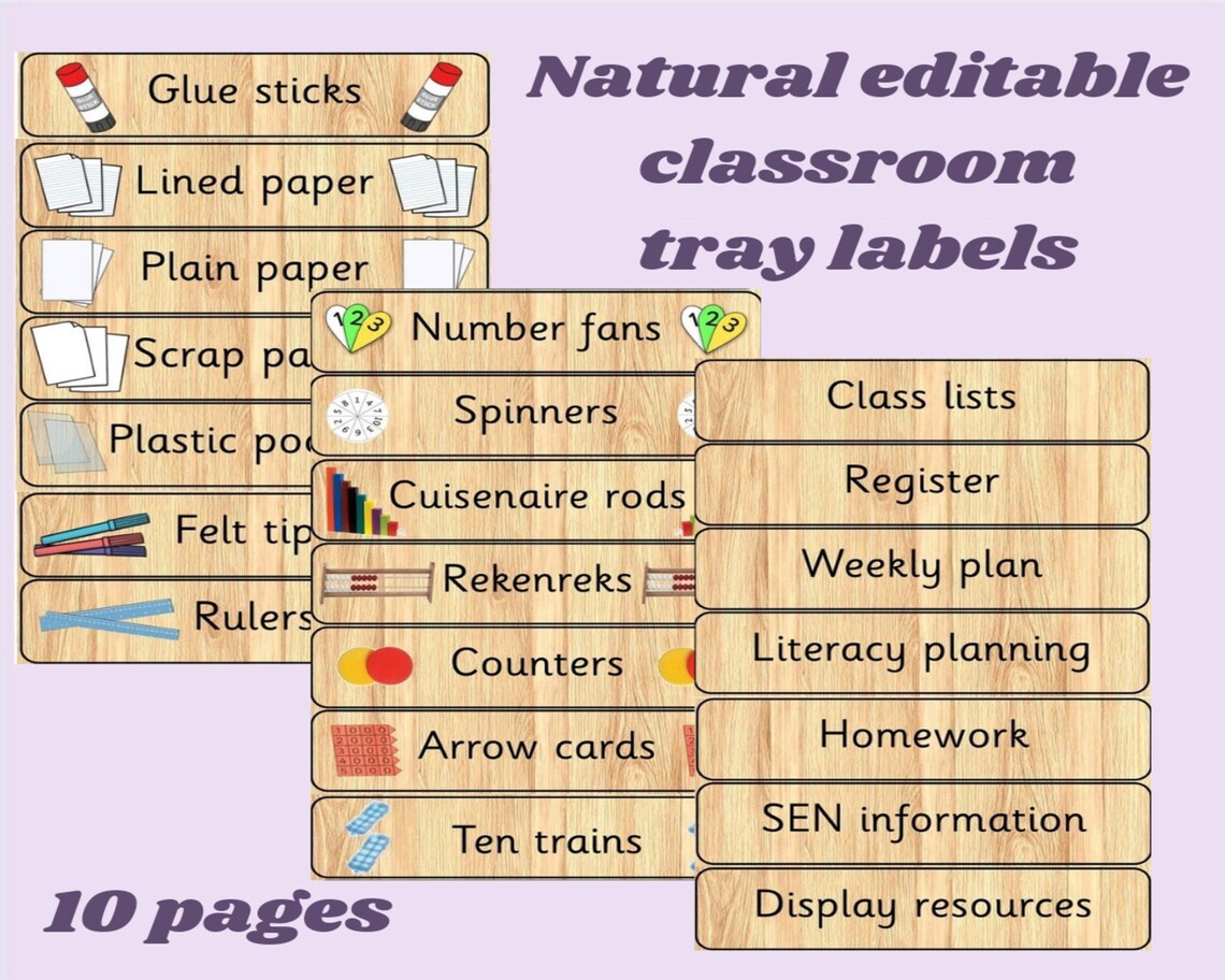 Natural Editable Classroom Tray Labels - Etsy
