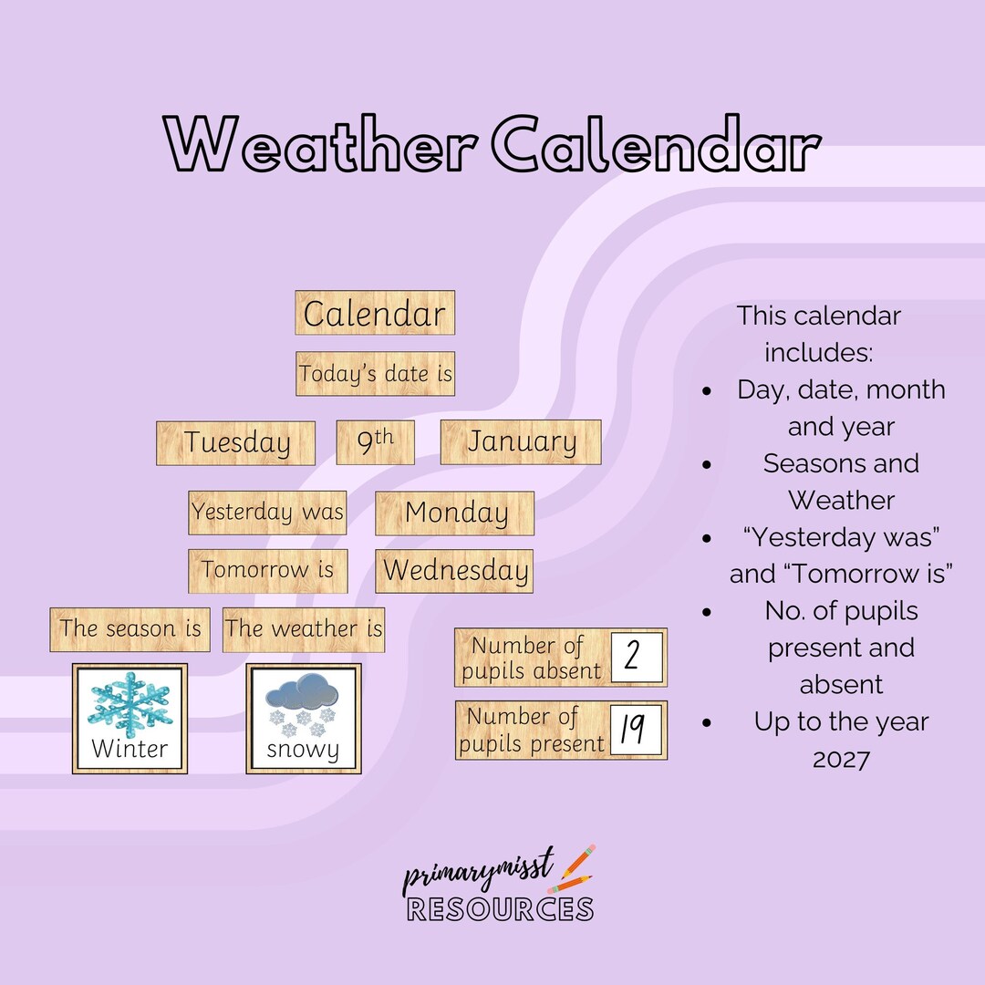 Editable Natural Weather Calendar Display | Calendar | Classroom ...
