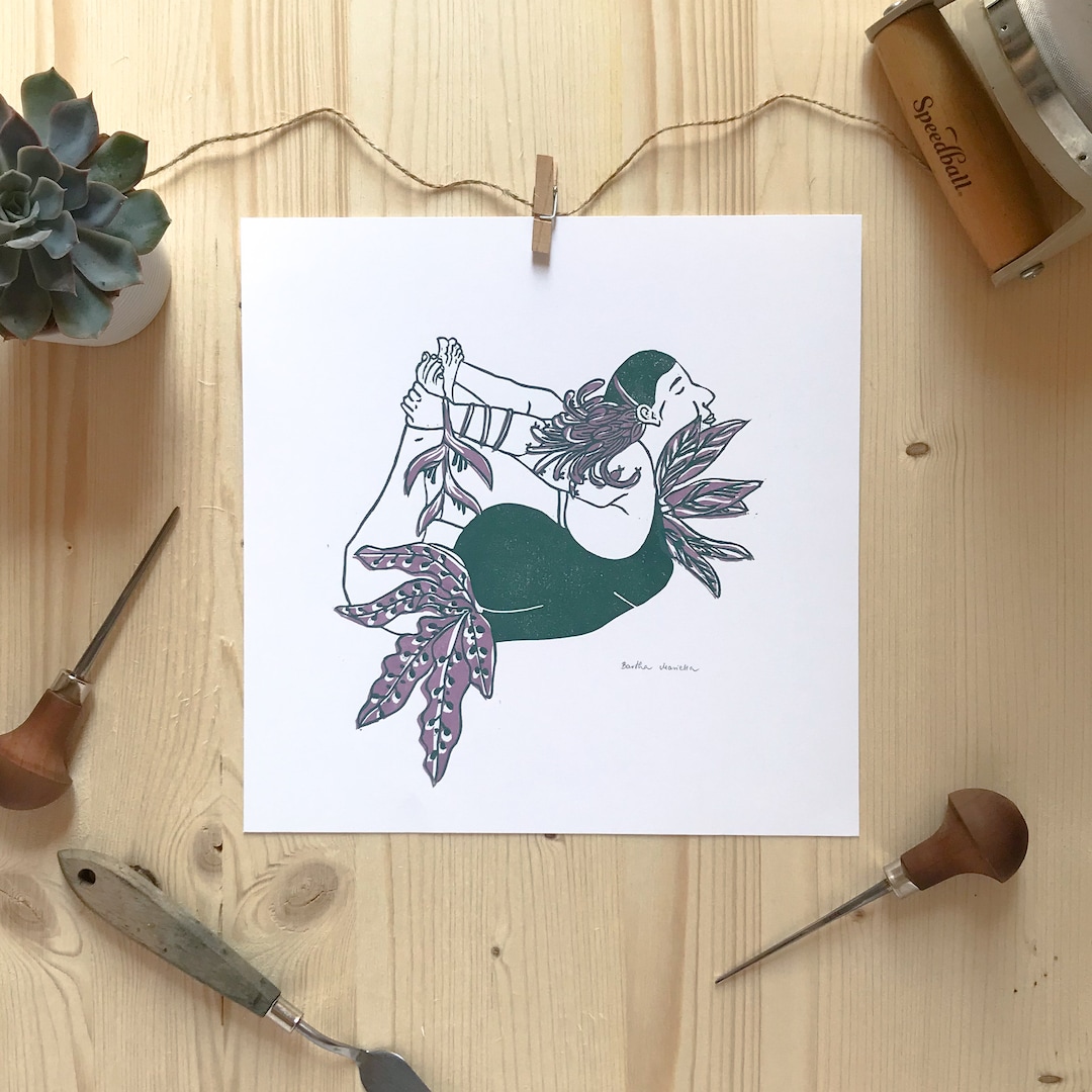 Handprinted Linocut, Unique Linoprint - Flourishing Soul in Beautiful ...