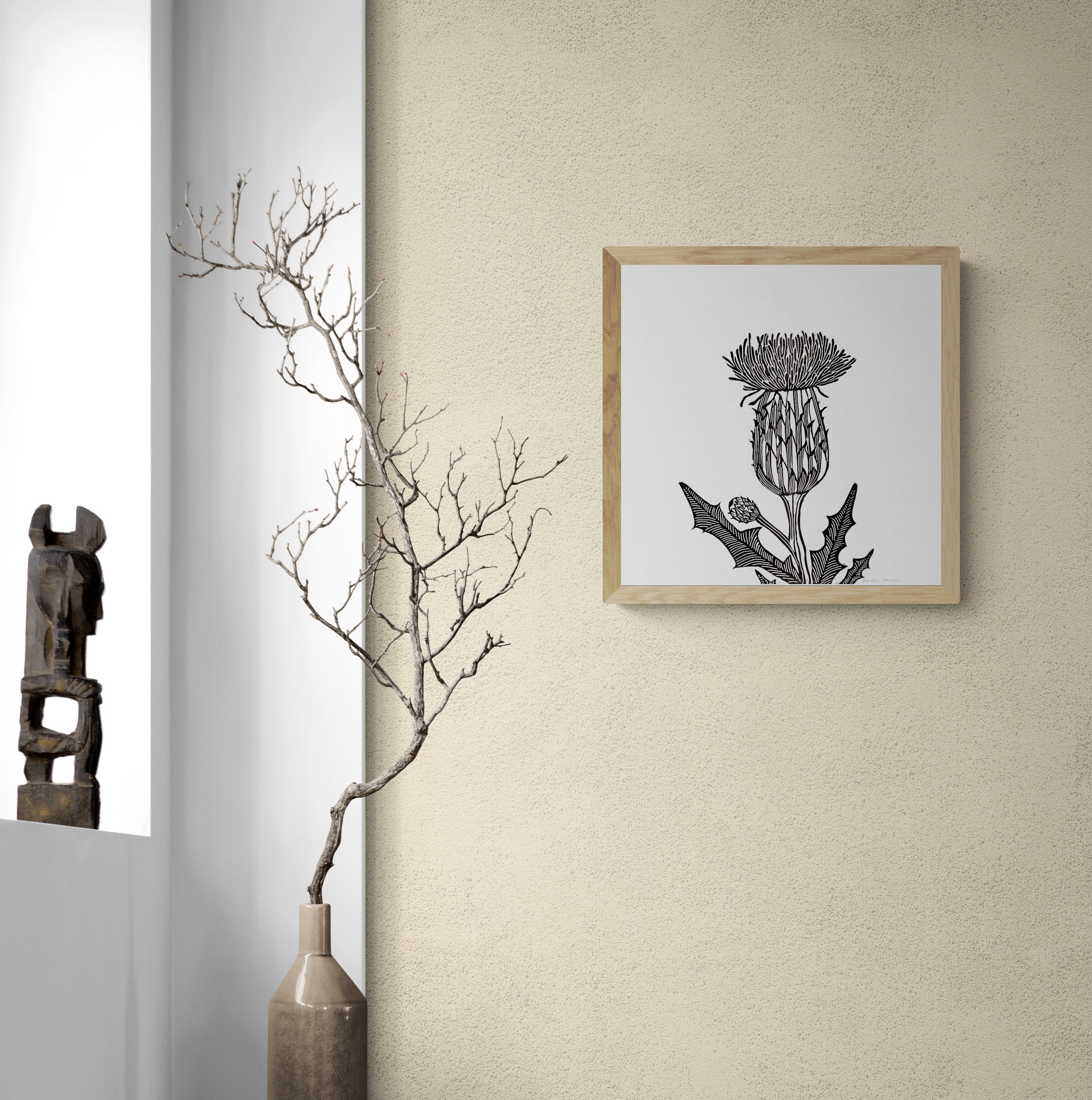 Handprinted linocut, unique linoprint - A symbol of Scotland, the ...