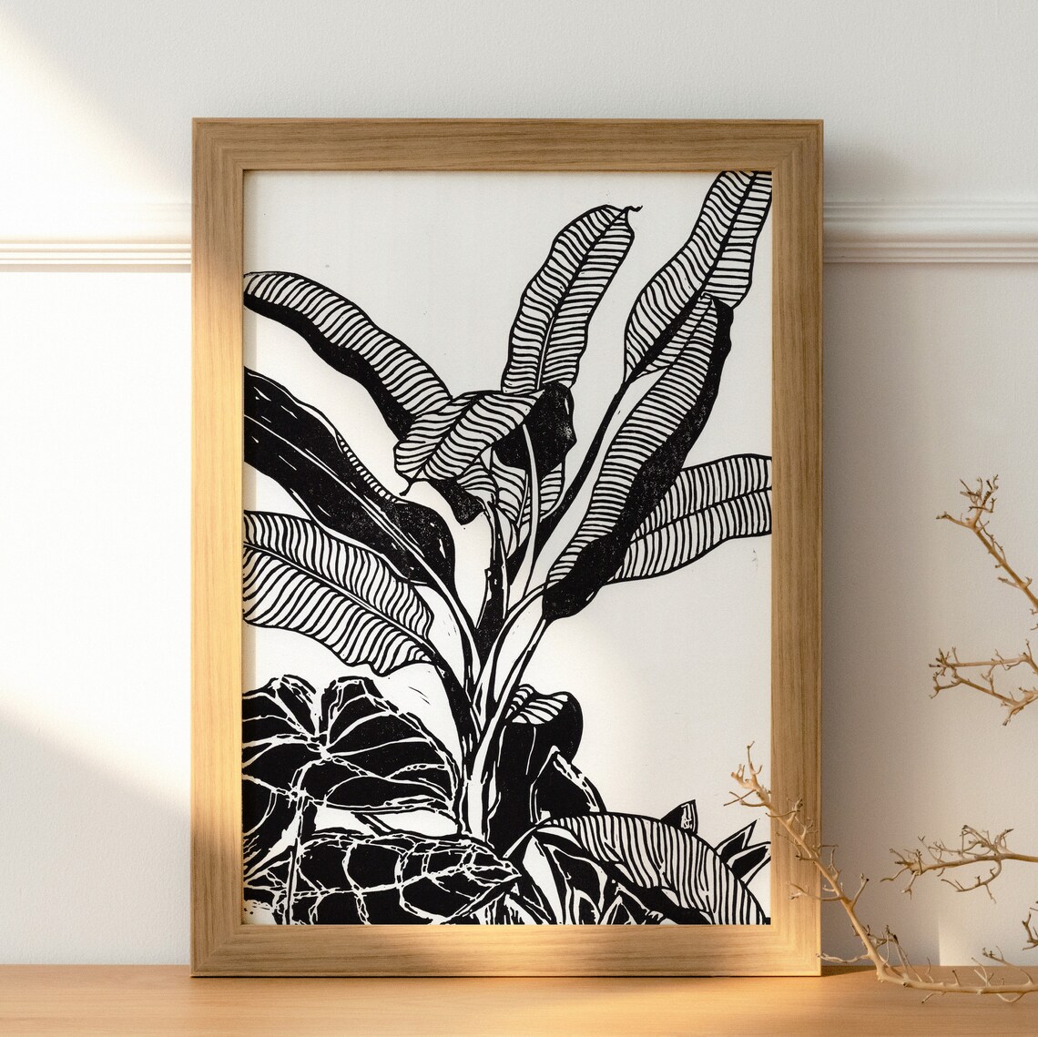 Handprinted Linocut, Unique Linoprint - Palm House With Banana Tree - Etsy