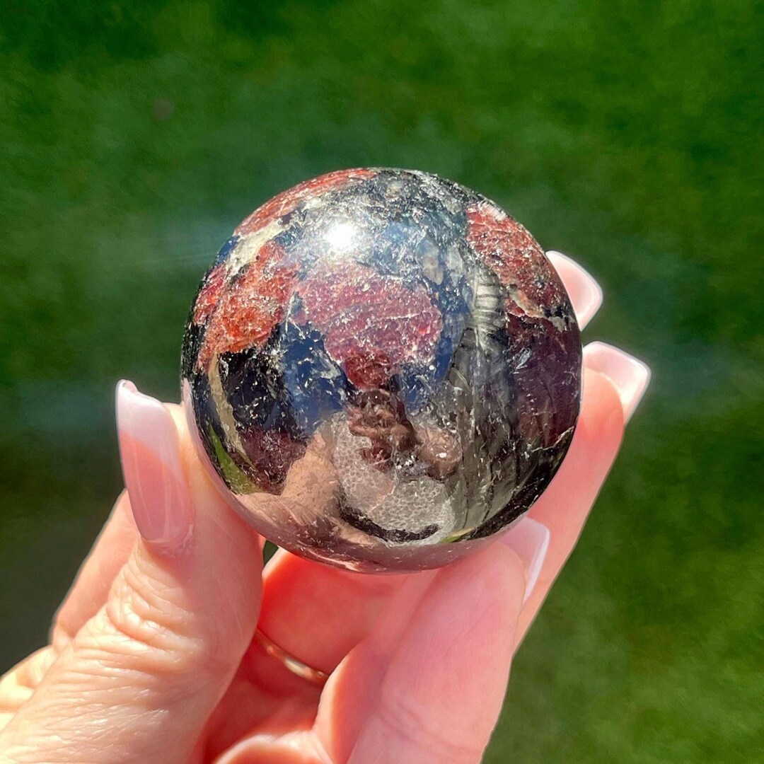 Red Garnet & Astrophyllite Crystal Sphere Gemstone Ball - Etsy