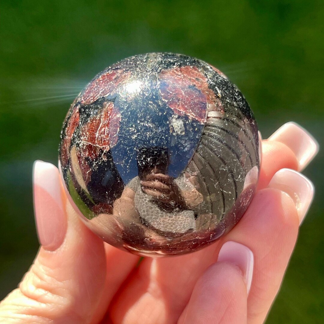 Red Garnet & Astrophyllite Crystal Sphere Gemstone Ball - Etsy