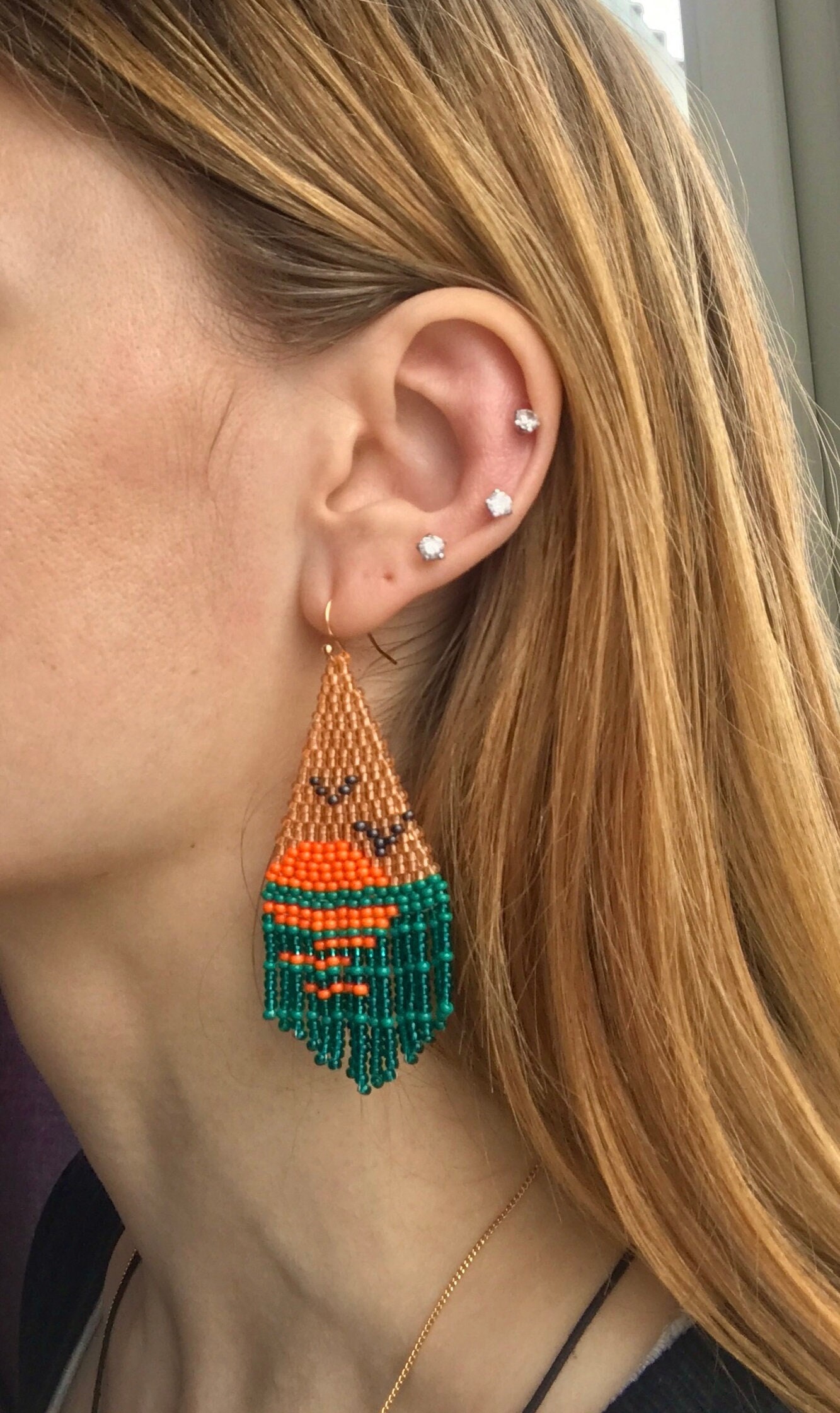 Ocean Sea Sunset Beach Beaded Fringe Earrings/ Orange Turquoise Beach ...