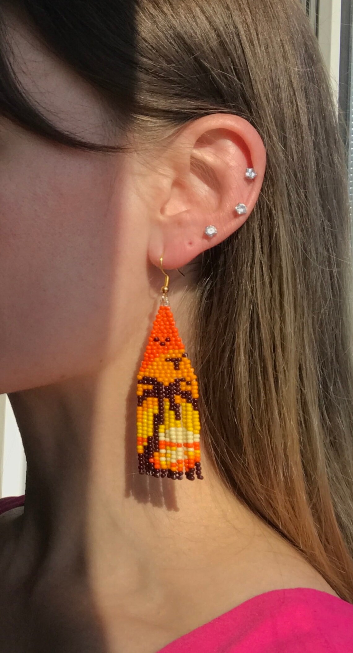Palm Tree Ocean Orange Sunset Beaded Fringe Earrings/ Sea Beach Seaside ...