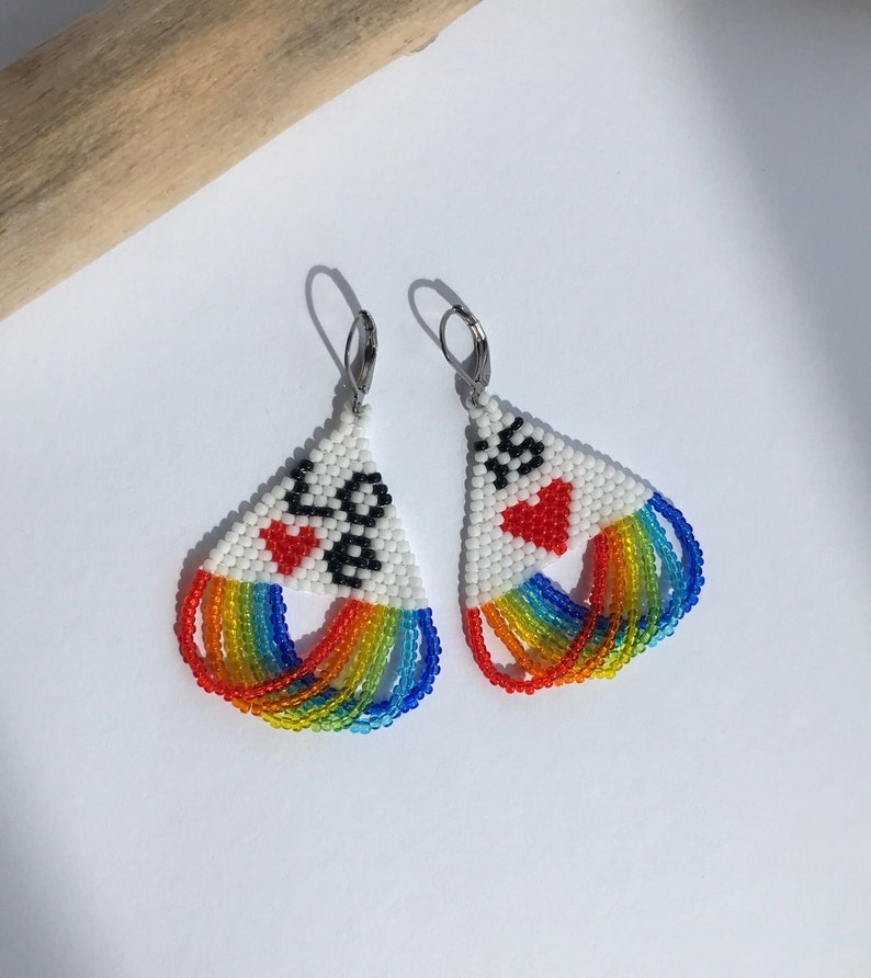 Rainbow Beaded Fringe Earrings Pride Rainbow Mismatched Earrings Love