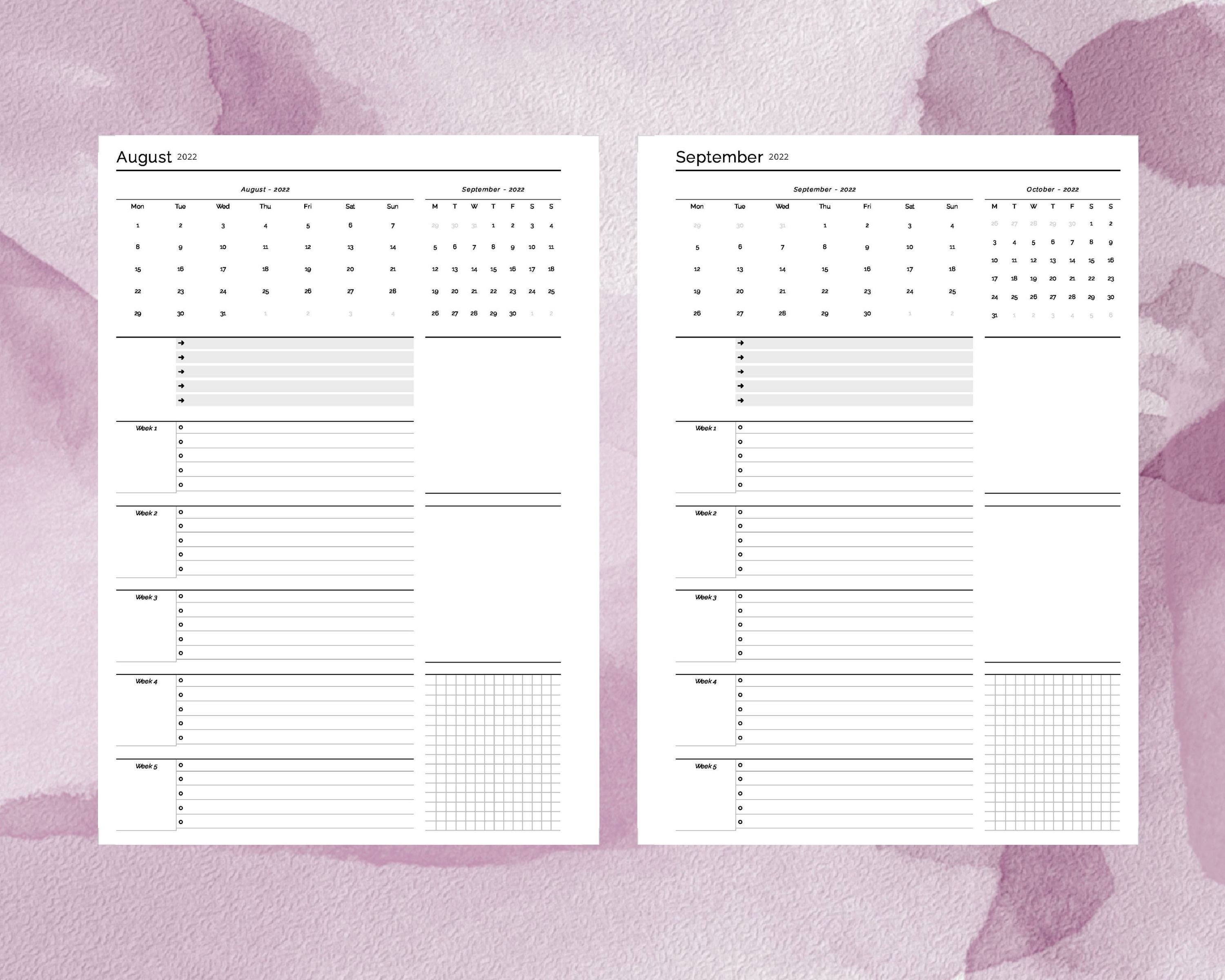 2022-2023 School Calendar Black and White Calendar Kids - Etsy Canada