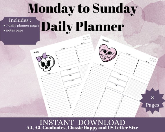 Goth Girl Daily Planner Monday to Sunday Planner Daily - Etsy
