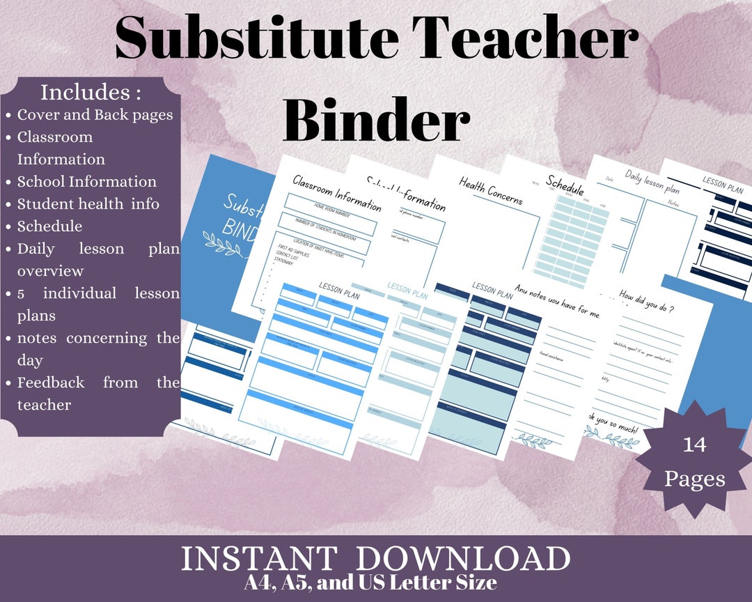 Substitute Teacher Planner, Lesson Planner, Substitute Binder, Teacher ...