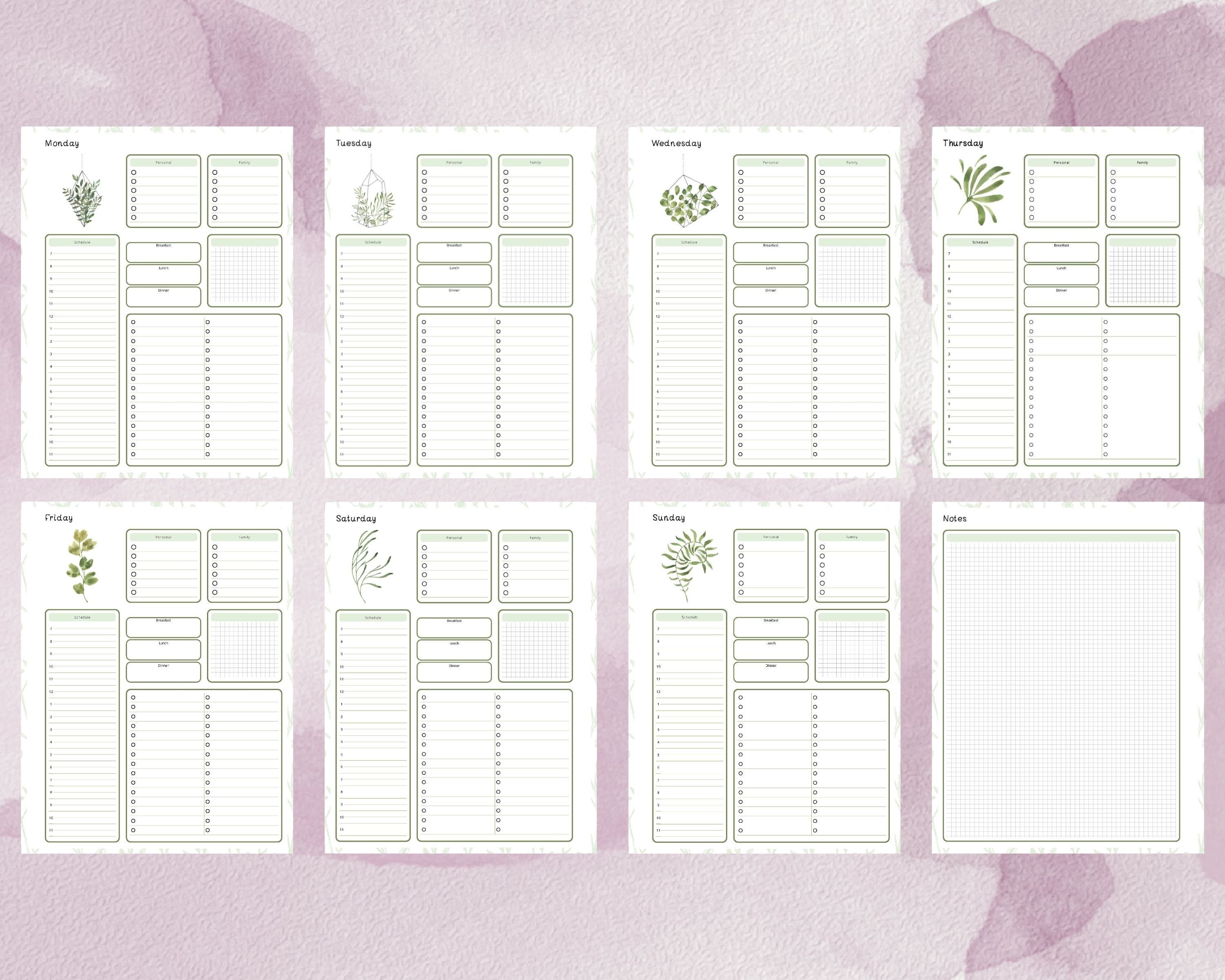 Plant Daily Planner, Monday to Sunday Planner, Daily Planner, Undated ...