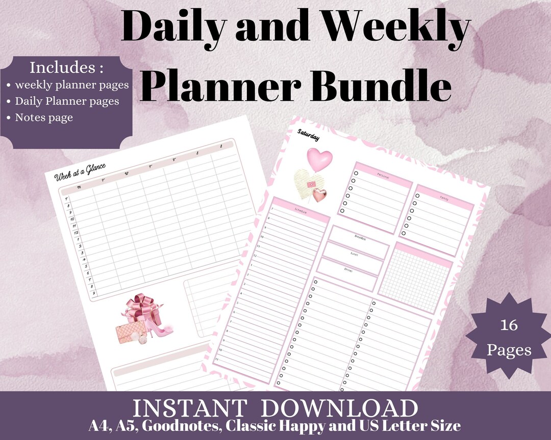 Pink Planner Girl Combo, Planner Bundle, Weekly Planner, Daily Planner ...