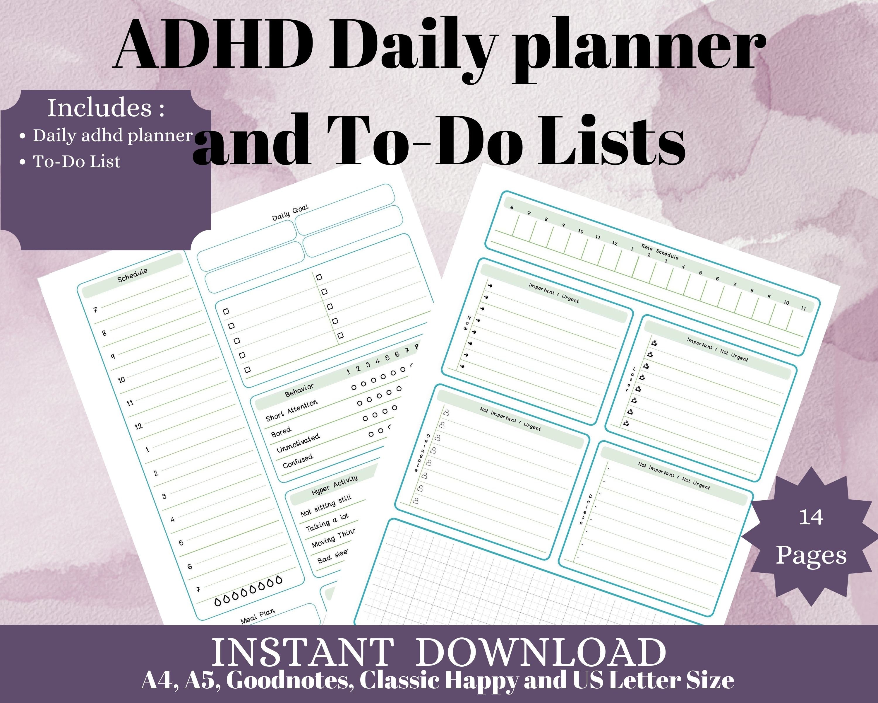 ADHD Daily Planner, ADHD To-do List, Printable Planner, Undated Planner ...