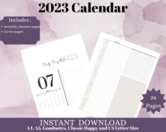 2023 Calendar Printable, Digital Monthly Planner, Minimalist Calendar ...