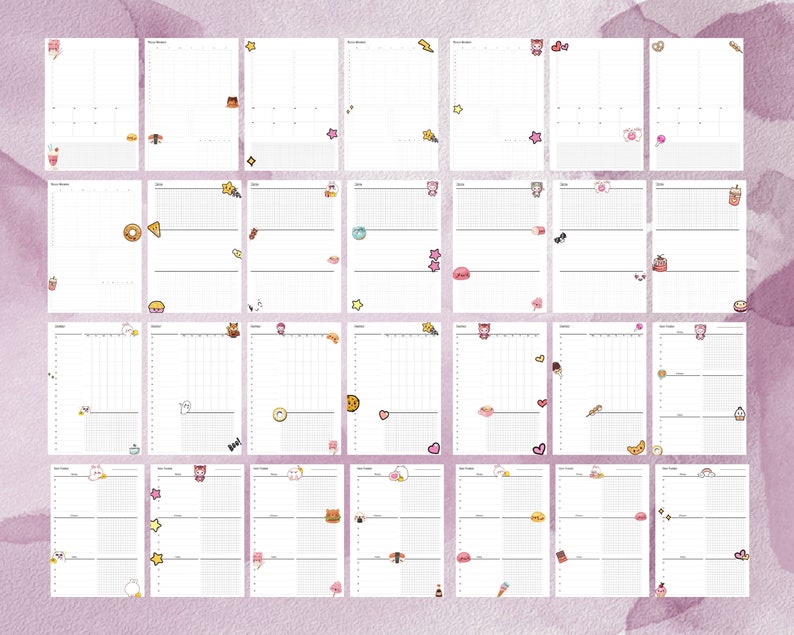 Kawaii Bundle of Daily, Weekly and Monthly Inserts, Cute Fun Journal ...