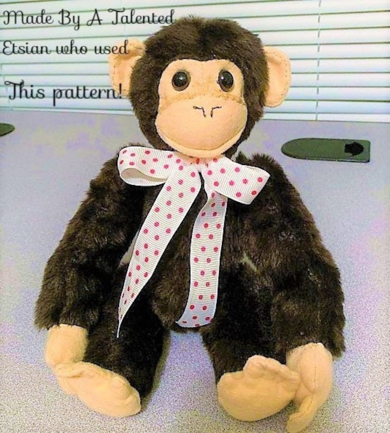 Vintage Sewing Pattern 10" Plush Chimp Monkey and His Teddy Bear Toy ...