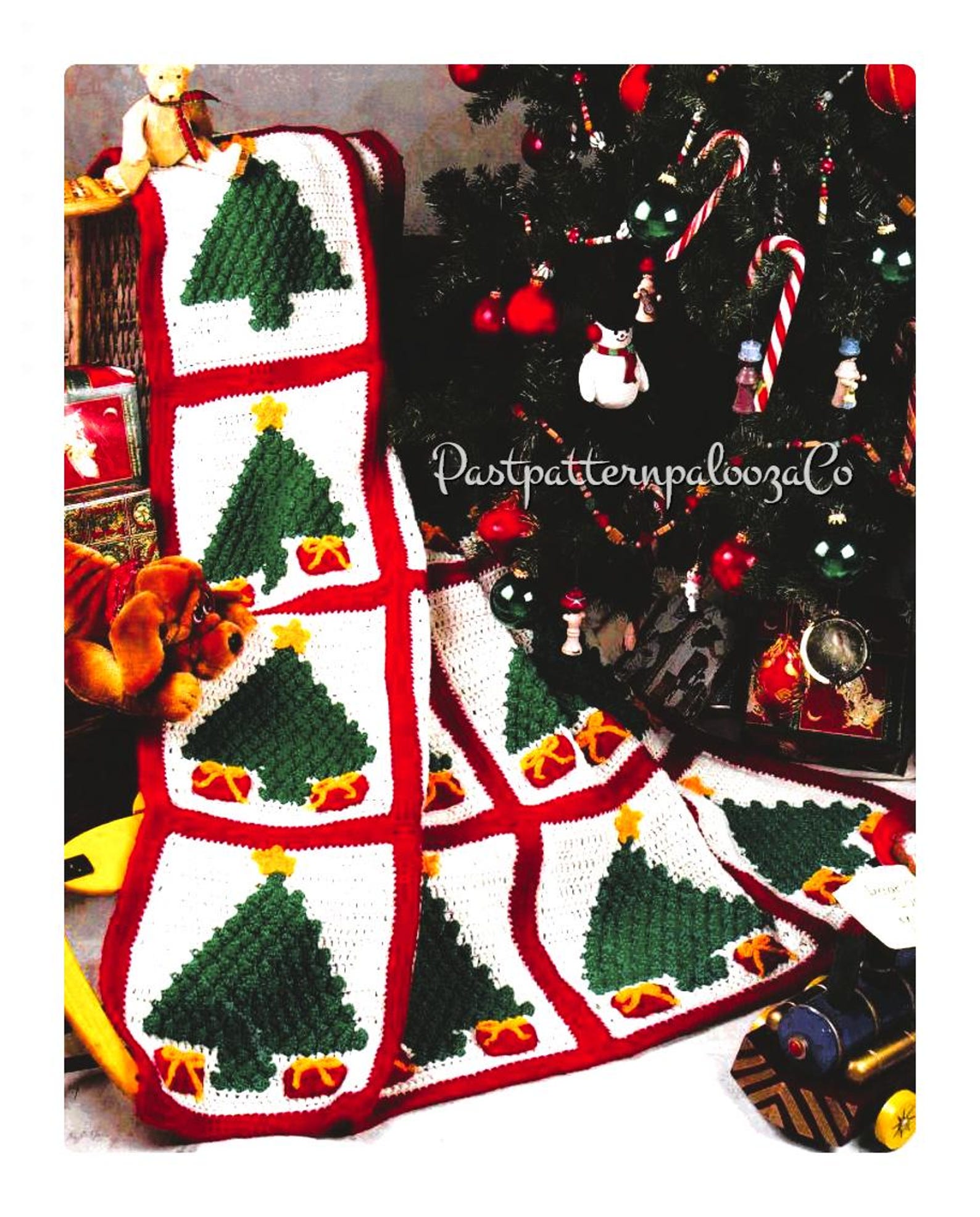 Vintage Crochet Pattern Popcorn Stitch Christmas Trees Afghan PDF ...