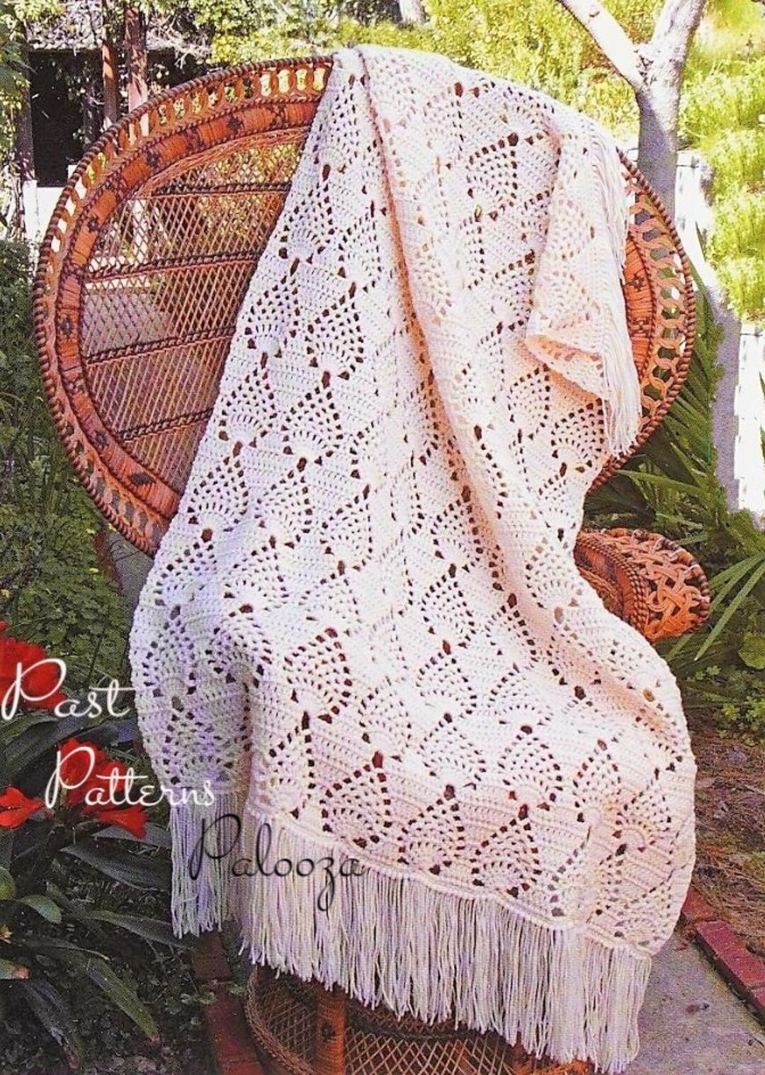Vintage Crochet Afghan Pattern Fringed Pineapple Throw PDF Instant ...