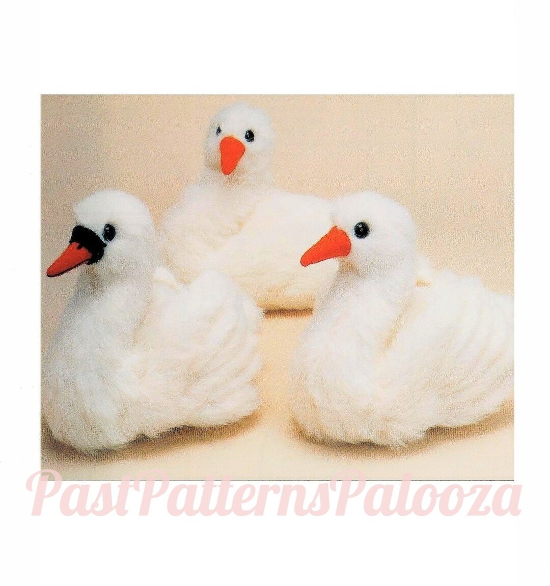 Vintage Sewing Pattern 12" White Swan Soft Sculpture Plush Toy Fluffy ...